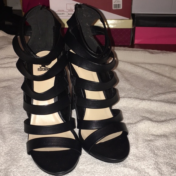 Shiekh | Shoes | Black Horizontal Strappy Heels | Poshmark